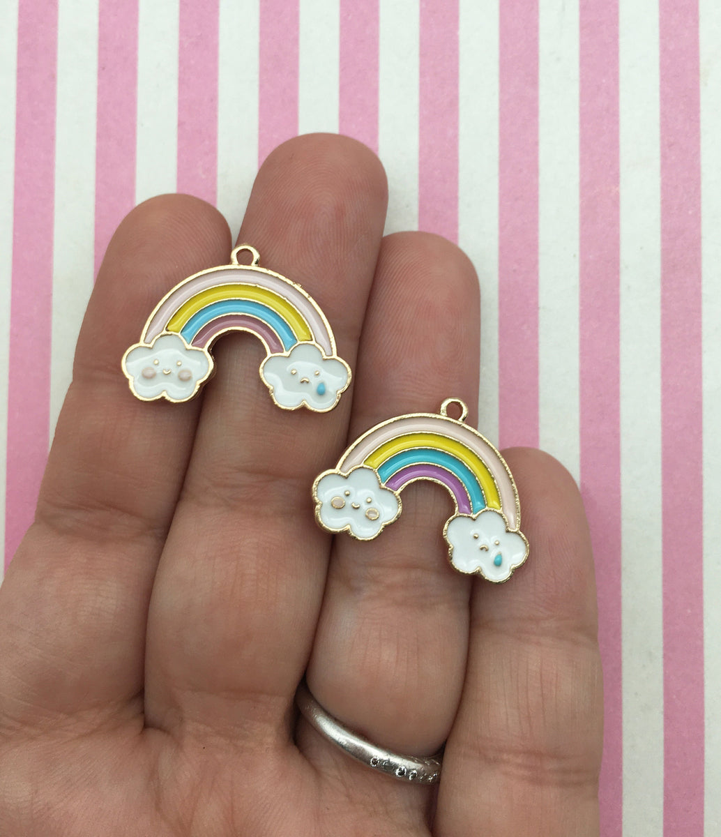 2 Happy and Sad Enamel Cloud Charm, Cute Smiling Cloud Pendants, #476b – Happy Kawaii Supplies