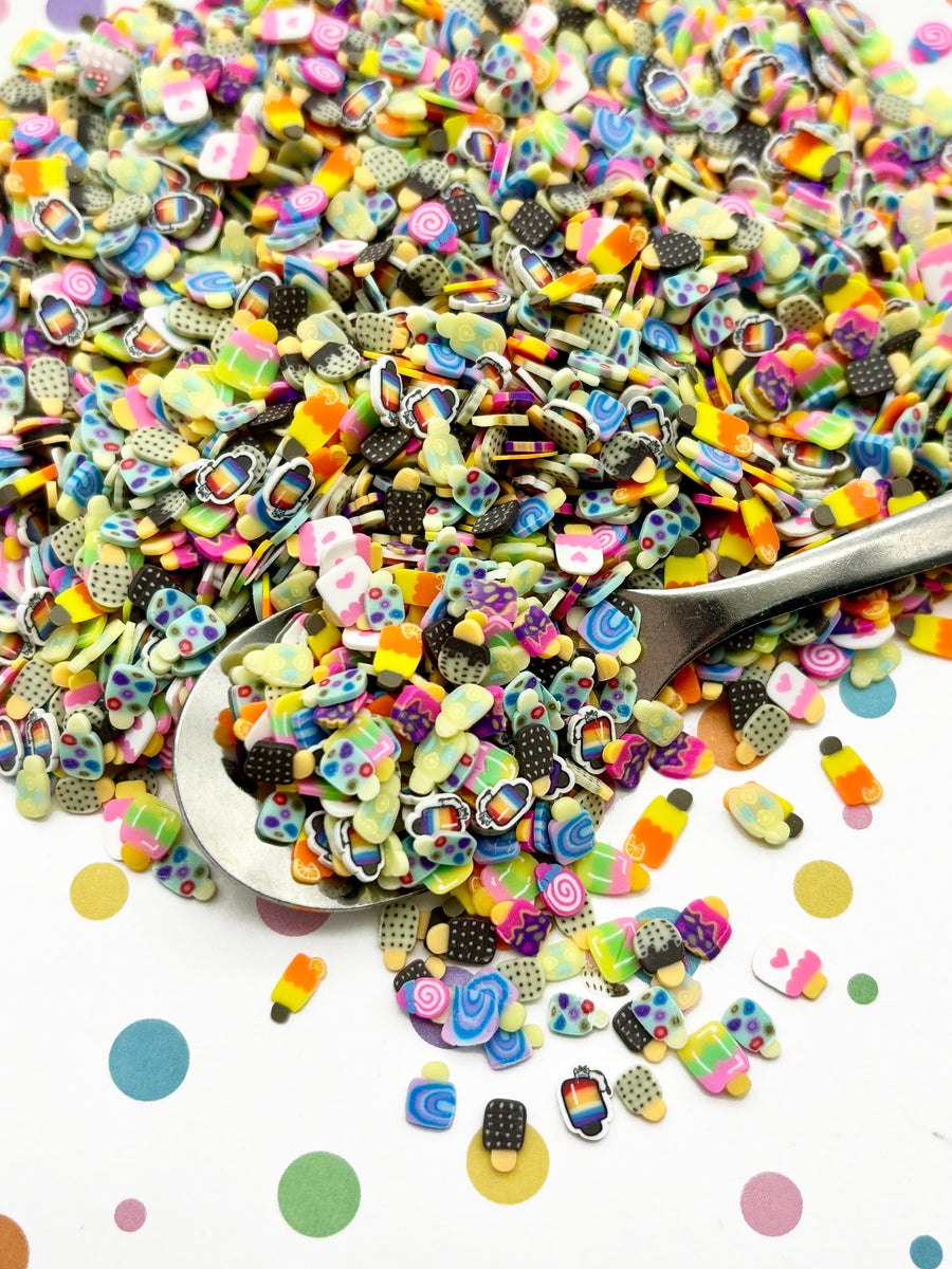 Small Multicolor Ice Cream Popsicle Polymer Clay Slice Sprinkles, Fake ...