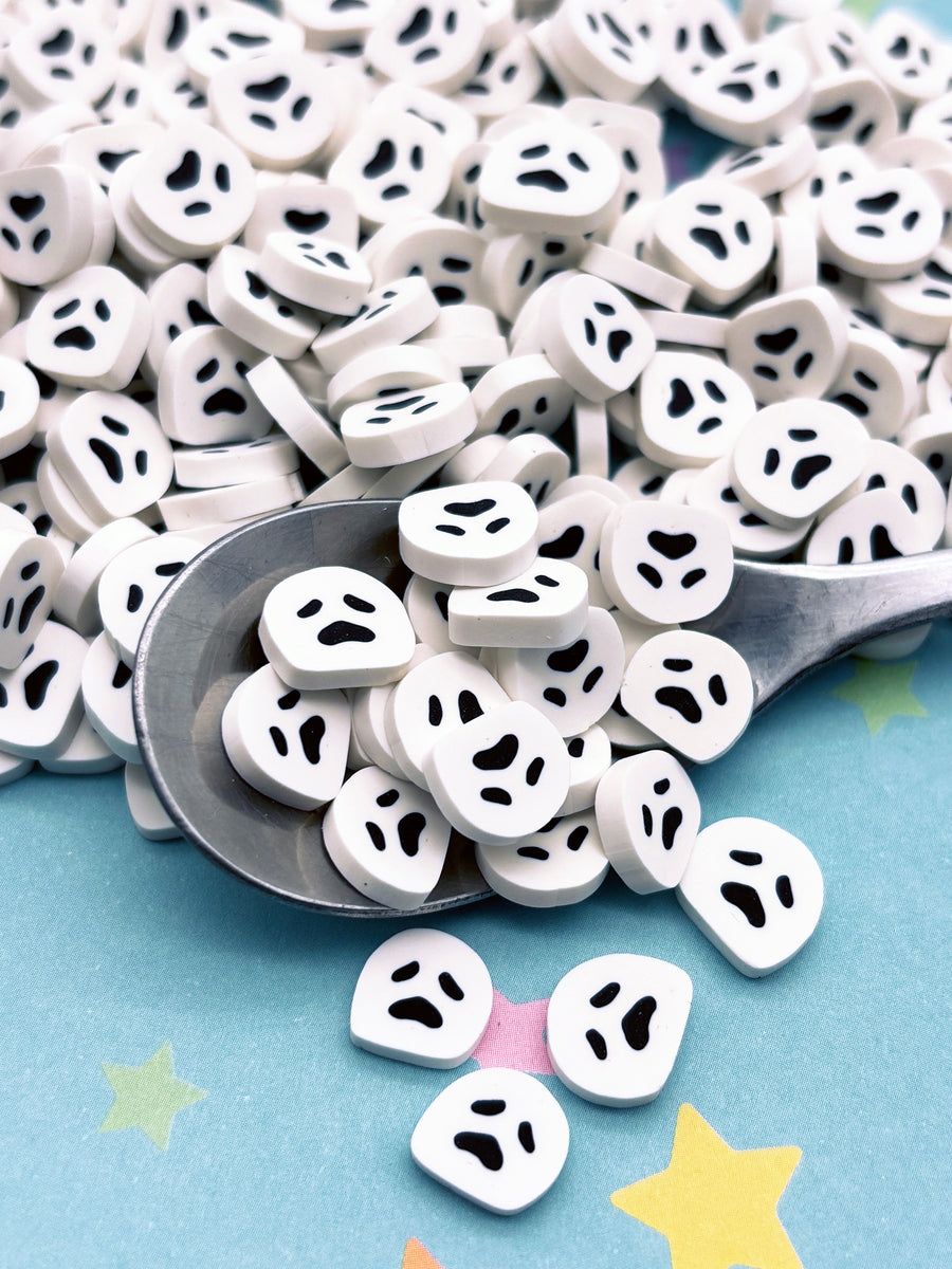 Large White Spooky Black Skeleton Skull Halloween Polymer Clay Faux Sp ...