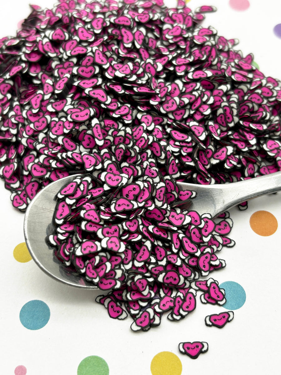 Hot Pink Flying Heart Polymer Clay Heart Sprinkles, Valentines Day Fak ...