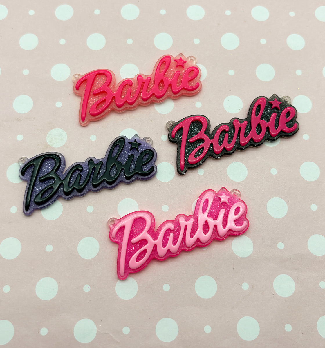 3 Huge Dark and Bright Emo Barbie Name Logo Resin Cabochons, 1033b ...