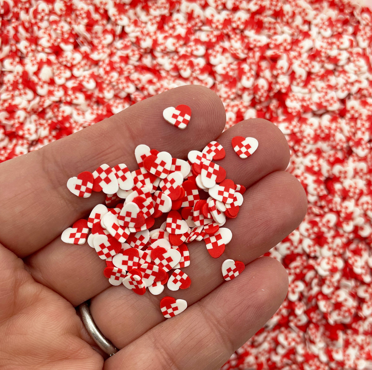 Small Red and White Checkered Heart Valentines Day Polymer Clay Sprink ...