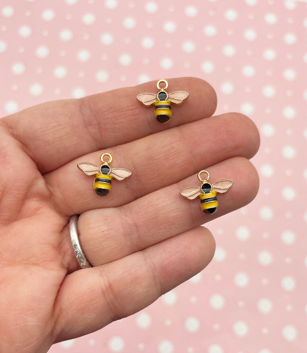 5 Cute Enamel Honey Bee Charms, Gold Plated Insect Honeybee Bug Enamel ...