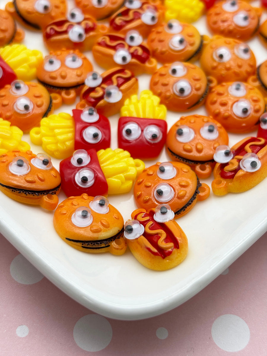 Googly Eye Fast Food Resin French Fry Burger Hot Dog Charms - Fun Food ...
