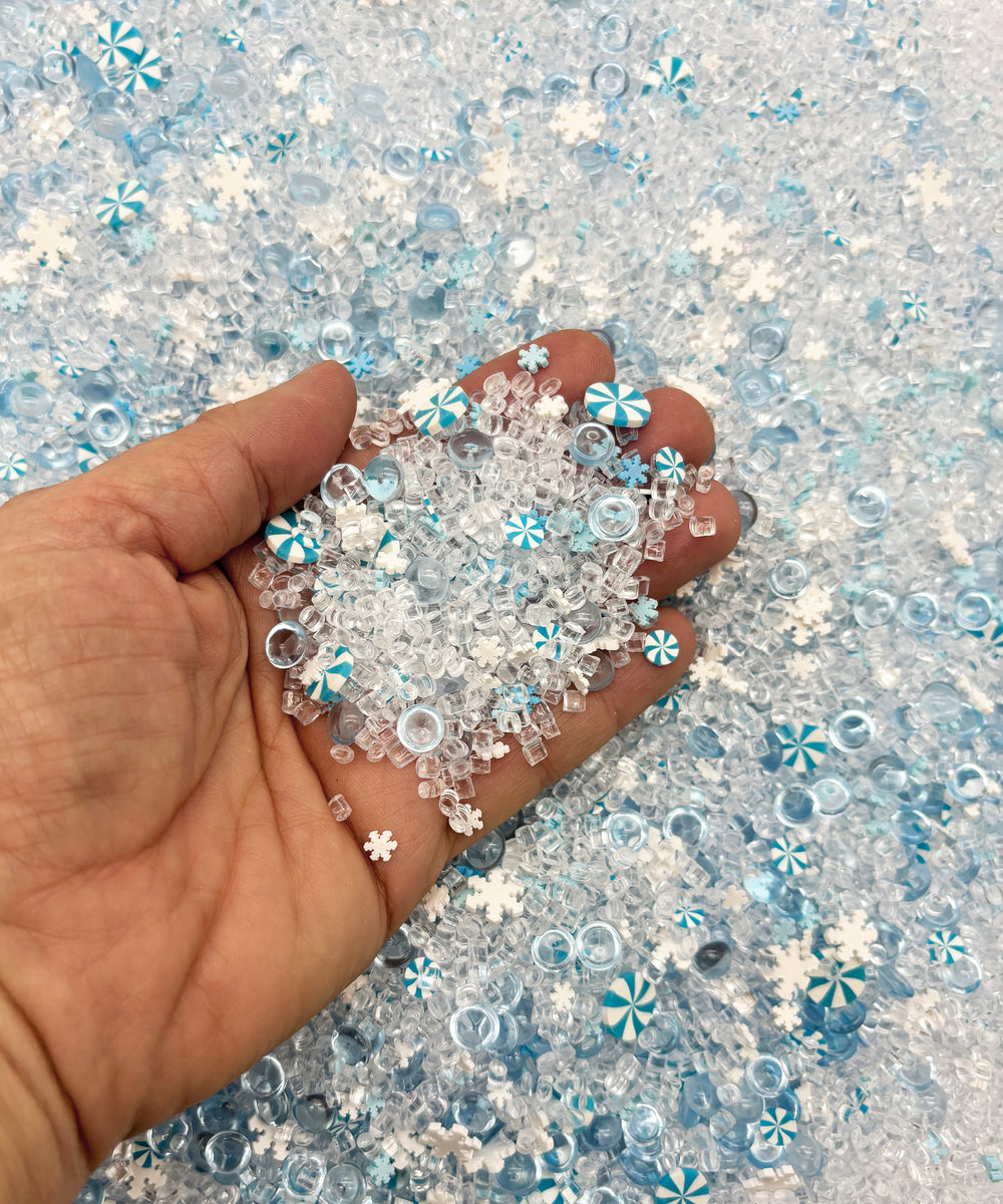 100 Grams Blue Christmas, NON EDIBLE Winter Snowflake and Peppermint H ...