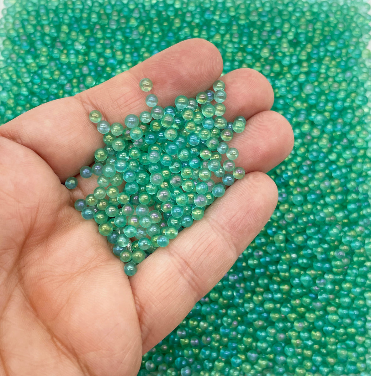 Non Edible Aqua Blue Green Glass Assorted ROUND Microbeads, 3- 3.5mm N ...