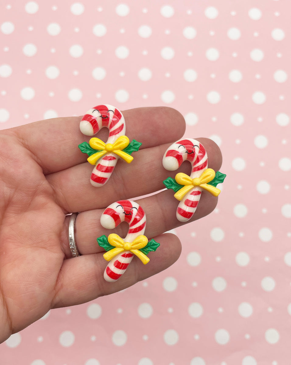 5 Adorable Kawaii Candy Cane Christmas Peppermint Cabochons, Cute Xmas ...