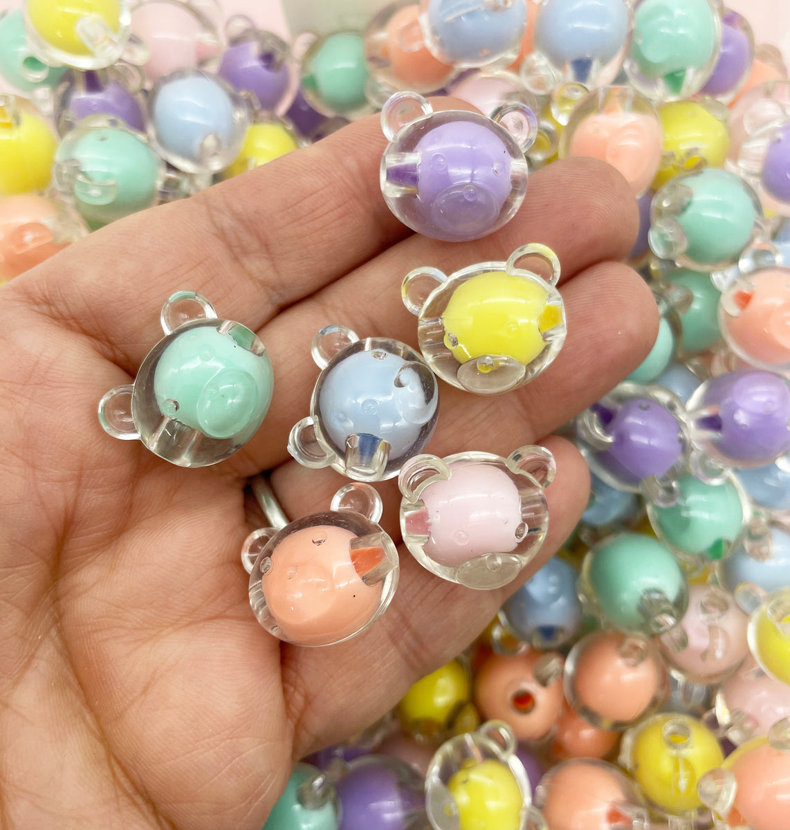 10 Bear Head Bead in Bead, Resin Gumball Beads, Frog Spawn Beads, J137 ...