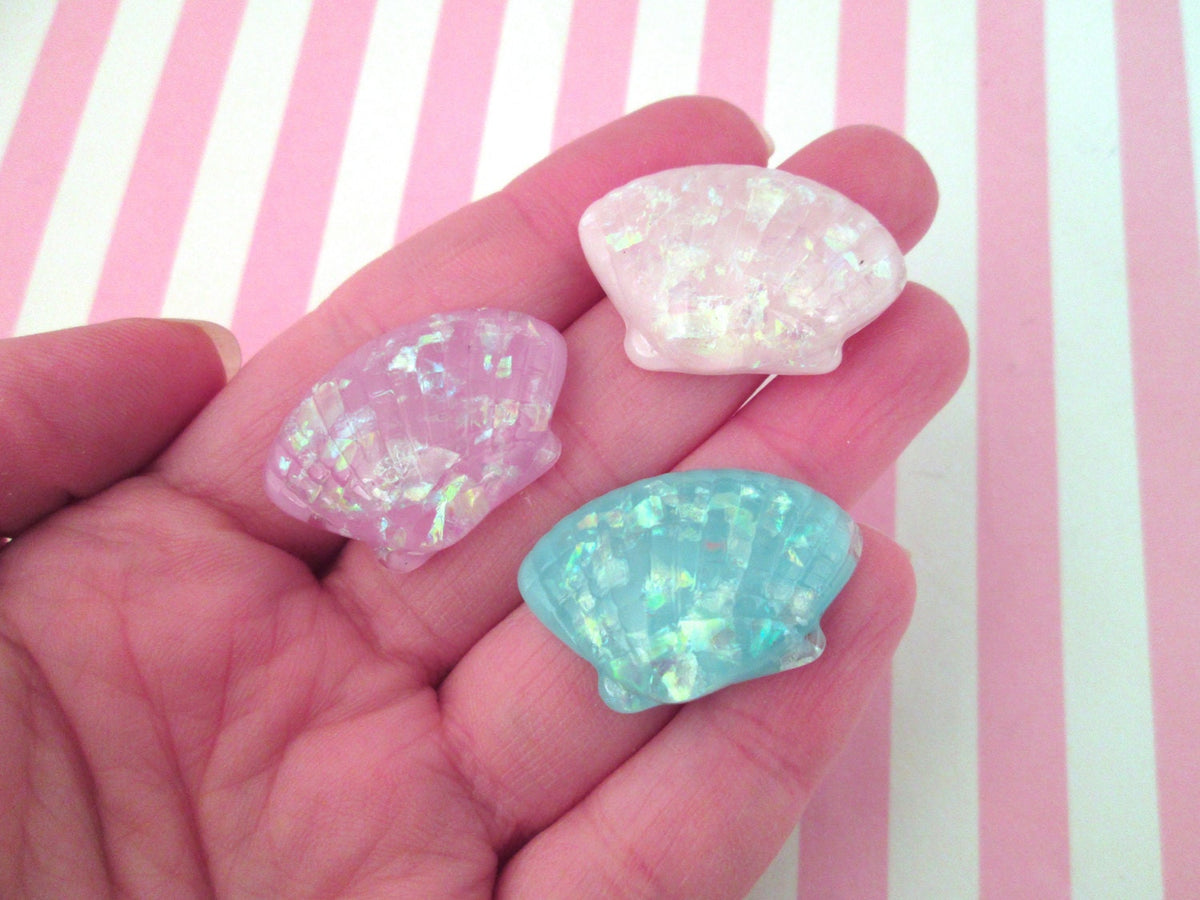 4 Assorted Pastel Seashell Cabochons, Glitter Seashells 521a – Happy ...