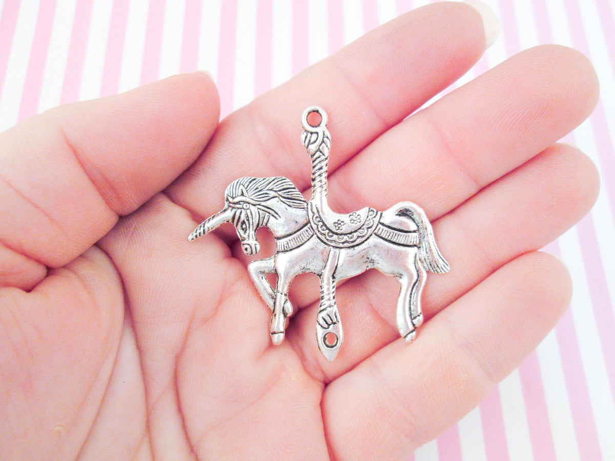 3 Large Silver Plated Unicorn Charm, Metal Unicorn Pendants L126 ...