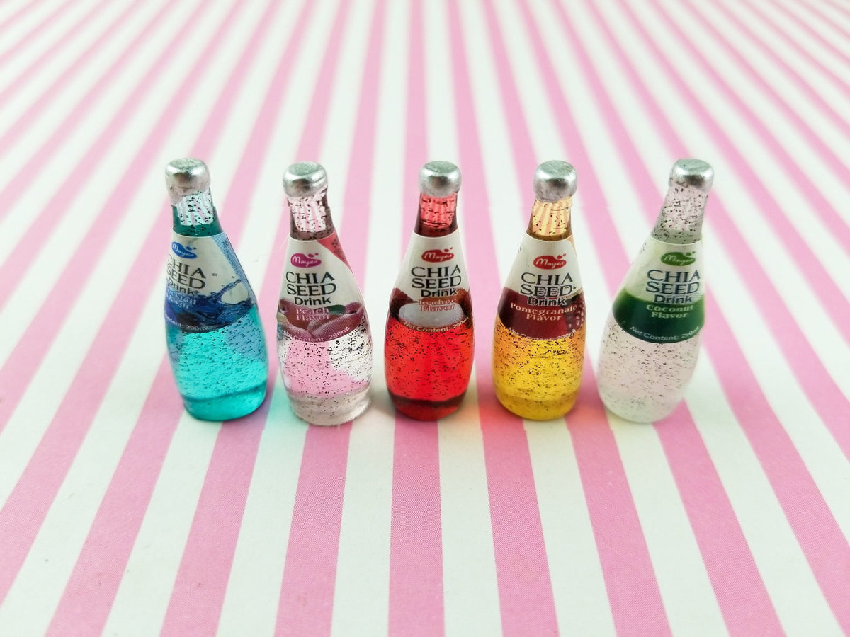 5 Miniature Chia Drink Bottle Cabochons, Kawaii Cola Pop Soda Cabochon ...
