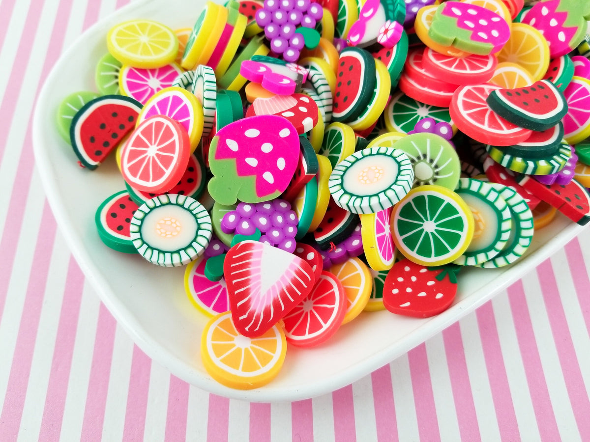 10 Large Polymer Clay Assorted Fruit Slices, Faux Fruit, Miniature Fru ...
