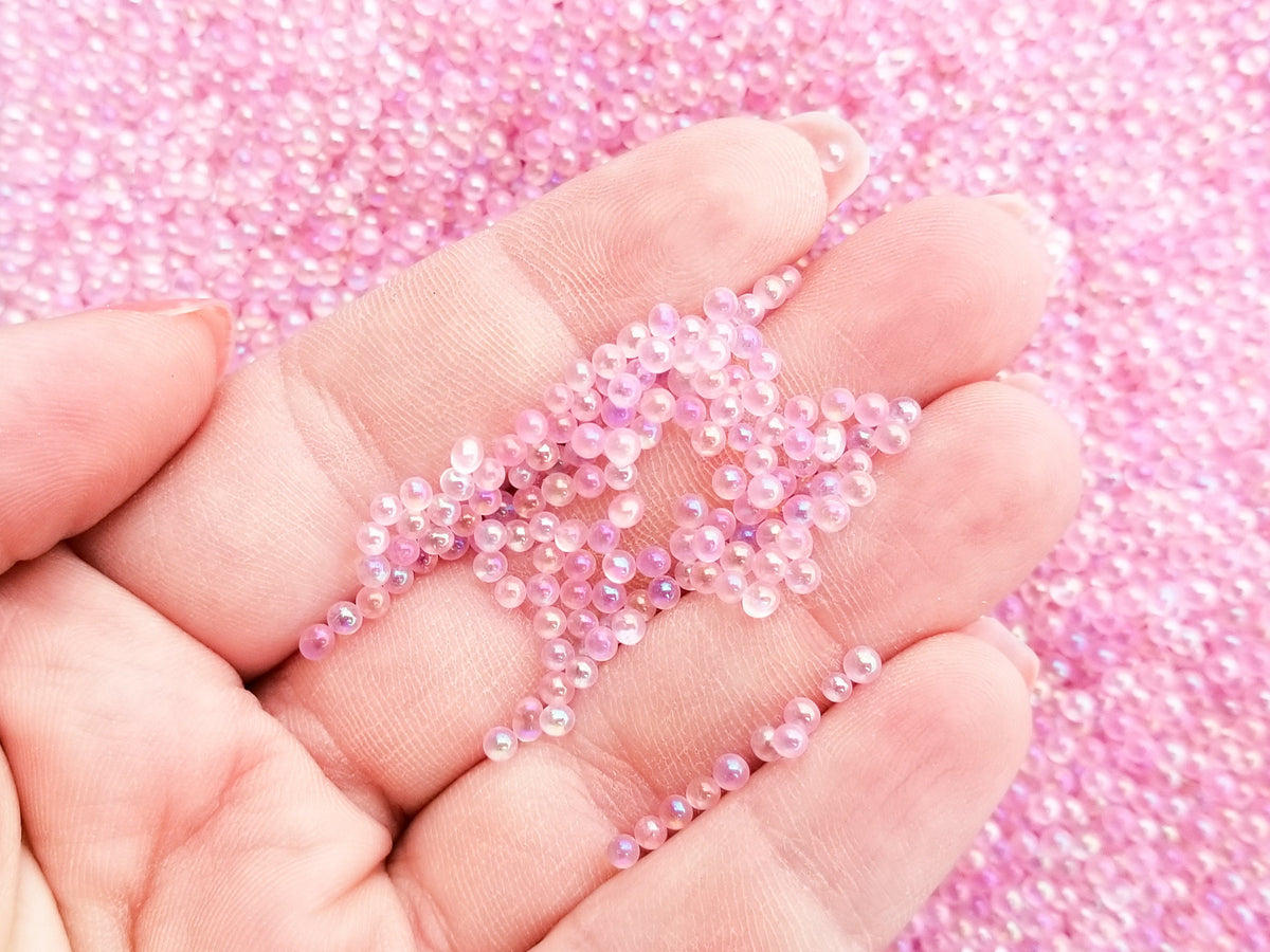 Iridescent Pink Clear Glass Assorted ROUND Microbeads, 2-2.5mm No Hole ...