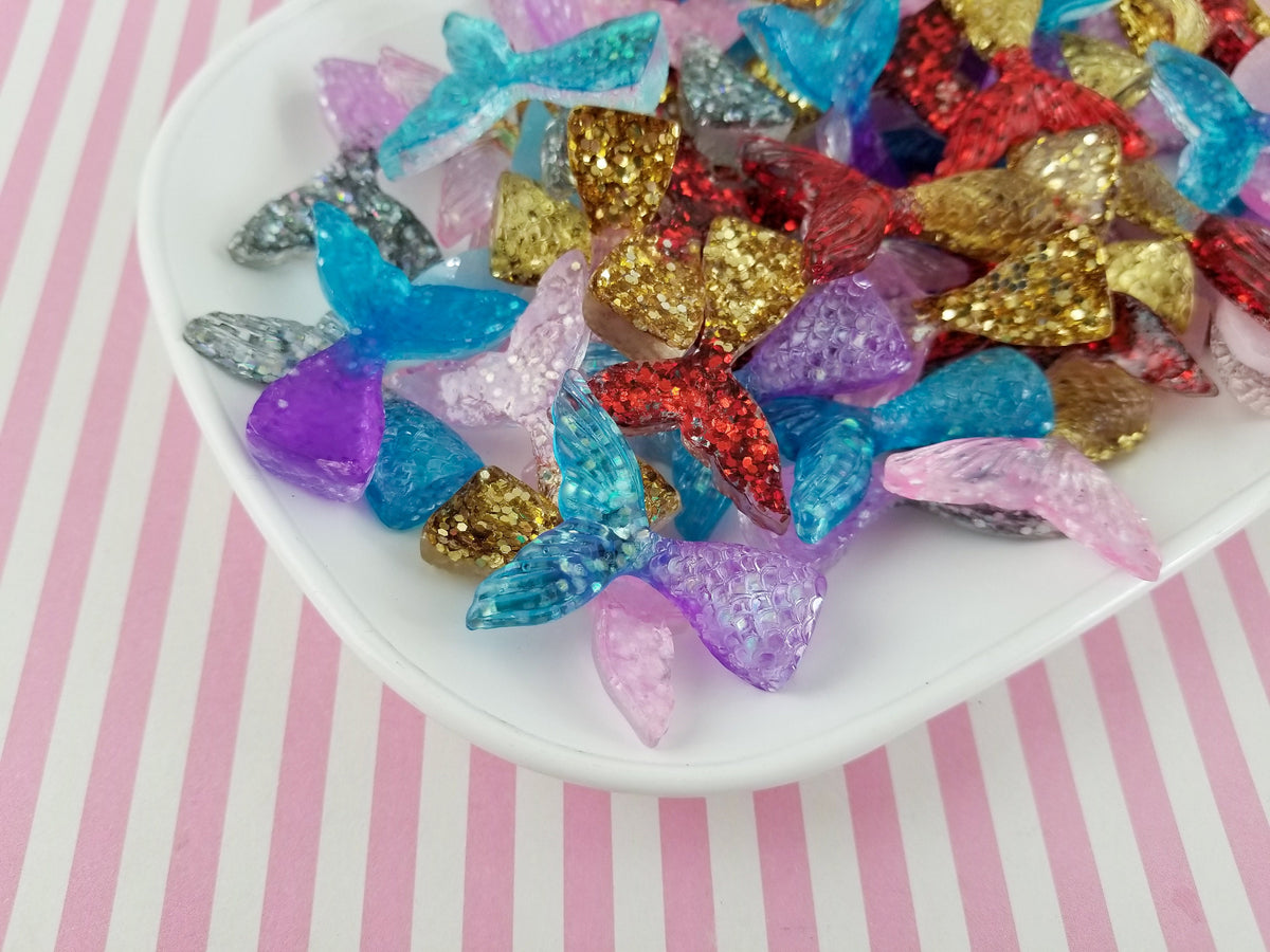 5 Small Assorted Glitter Mermaid Cabochons, #959 – Happy Kawaii Supplies