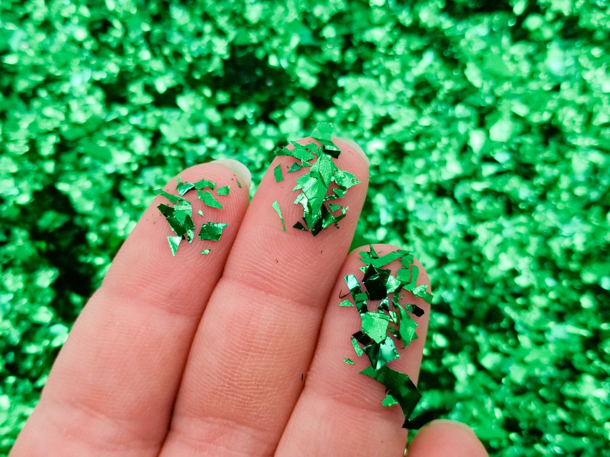 10g or 50g Grams Green Metallic Opaque Cellophane Solvent Resistant Ir ...