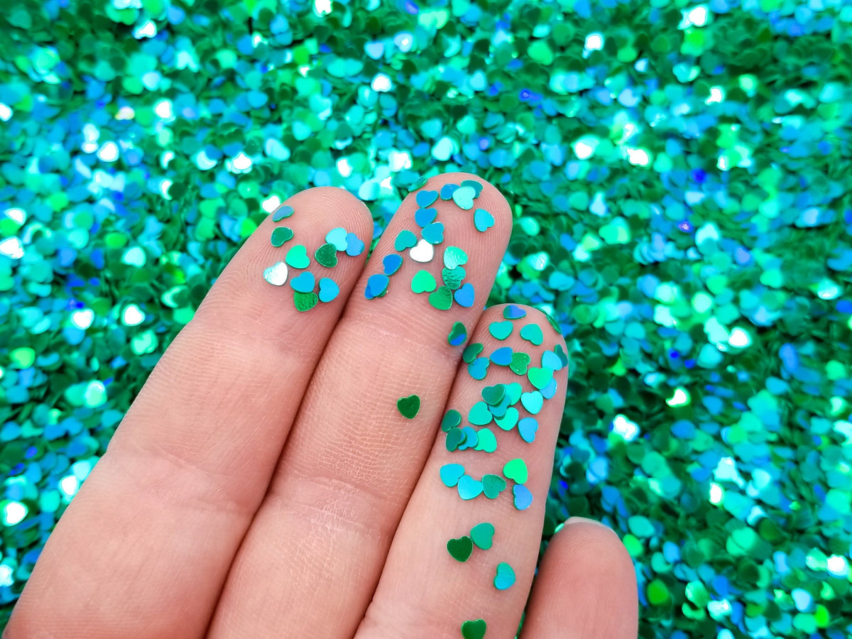 Mermaid Green Iridescent Shift Heart Glitter, Solid Heart Glitter, Res ...