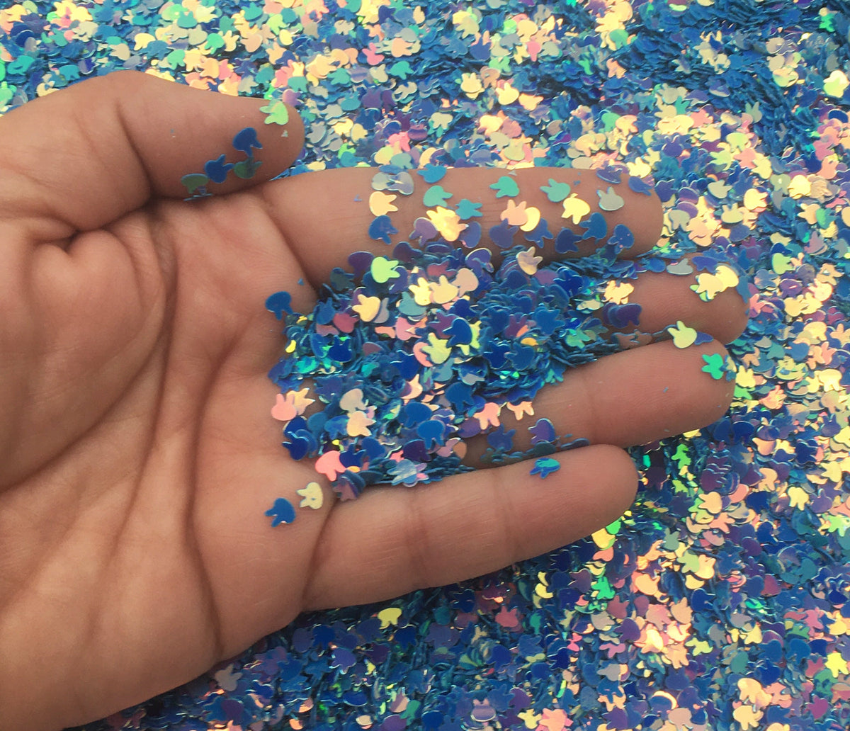Blue Iridescent Shift Bunny Shape Glitter, Rabbit Glitter, kawaii shak ...