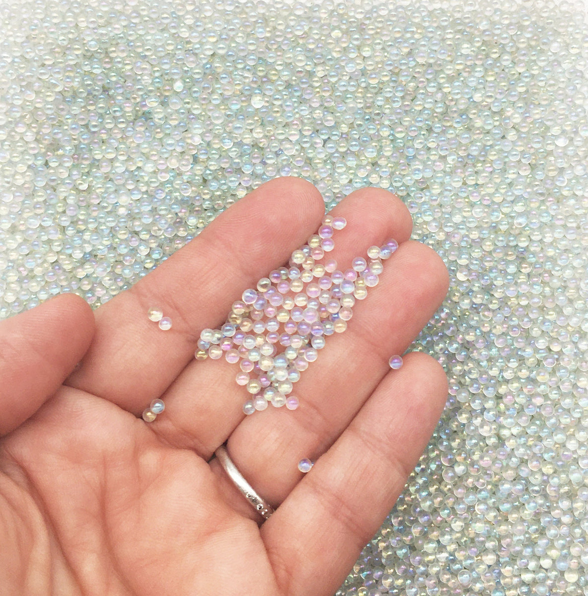 AB Iridescent Clear Glass Assorted ROUND Microbeads, 2mm No Hole Seed ...