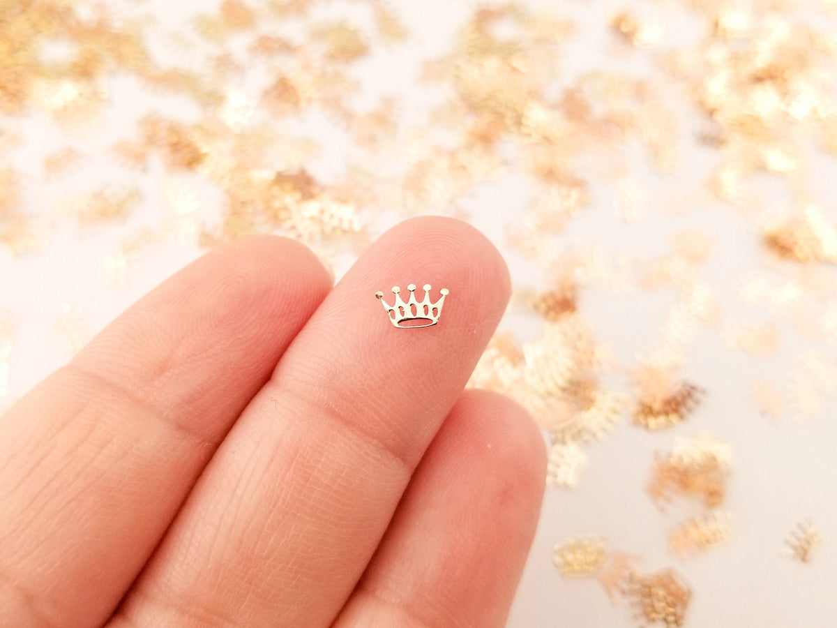 50 Tiny 7mm Gold Toned Metal Crown Cabochons, Cute Kawaii Nail Crown C ...