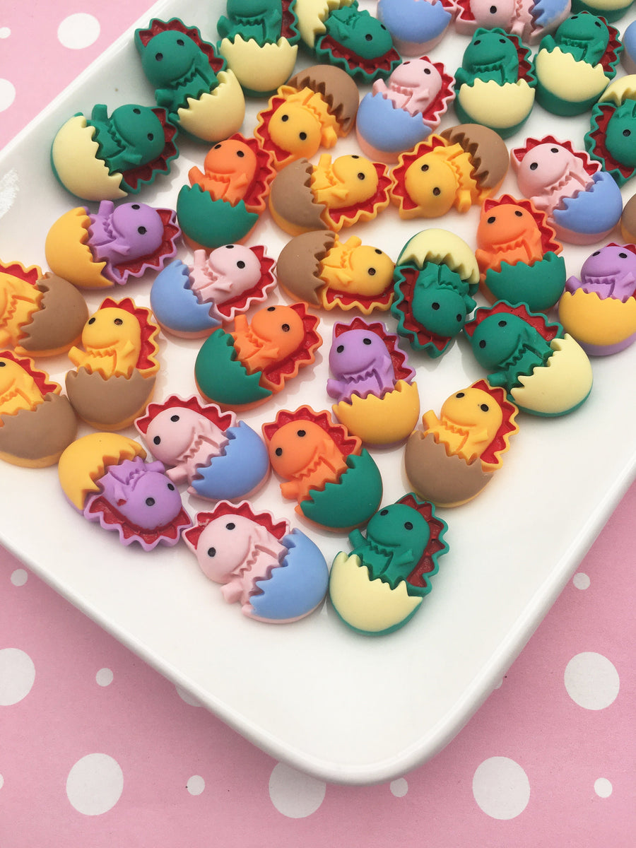 3 Assorted Color Baby Dinosaur Cabochons, Dino Cabs, T-Rex Kawaii Cabs ...