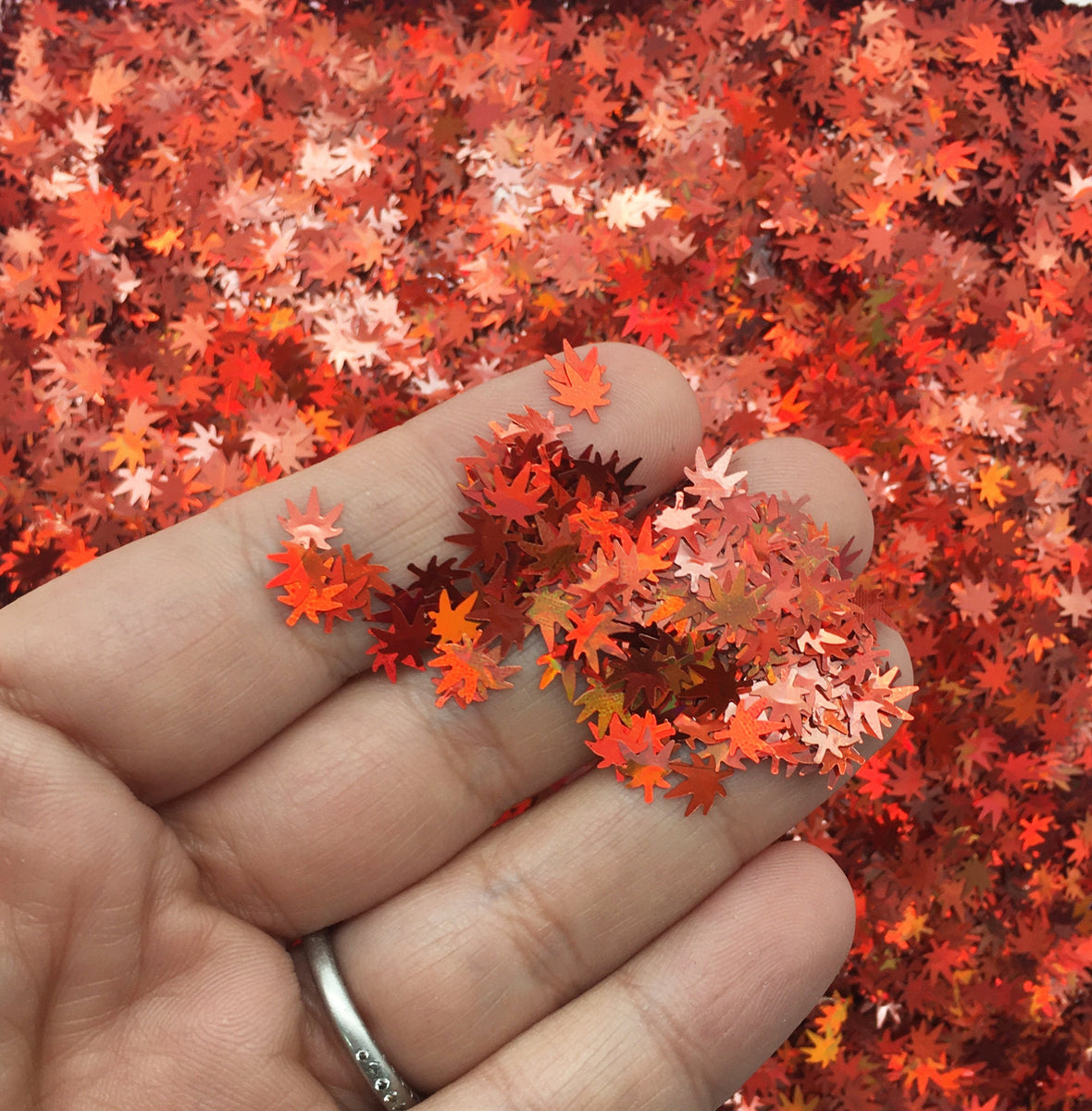 HOLOGRAPHIC RED ORANGE Autumn Pot Leaf Marijuana Shape Glitter, 420 Gl ...