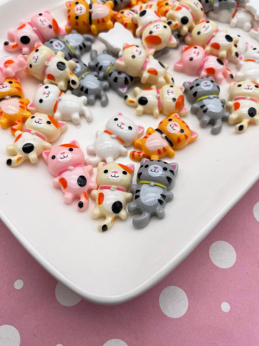 5 Kawaii Miniature Cute Kitty Cat Cabochons, Multicolor Kitty Cabs #72 ...
