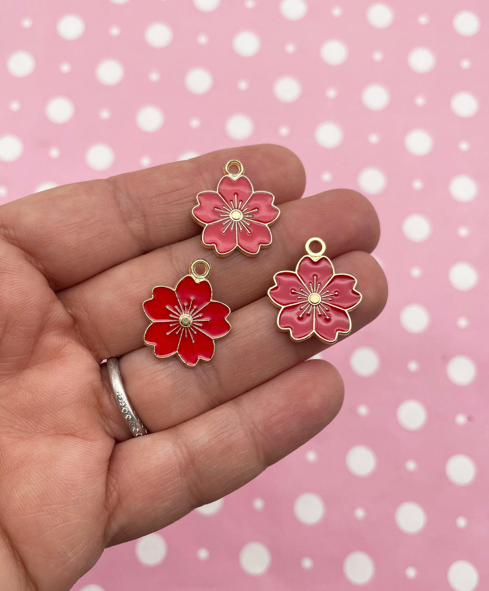 8 Red Enamel Cherry Blossom Sakura Flower Pendant Charms F394 – Happy ...
