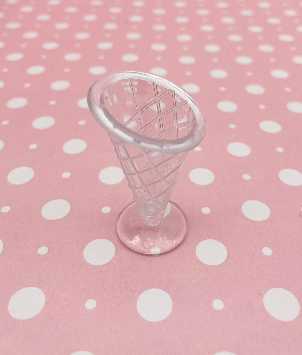 3 Clear Plastic Miniature Dollhouse Waffle Cone Parfait Dessert Ice Cr ...
