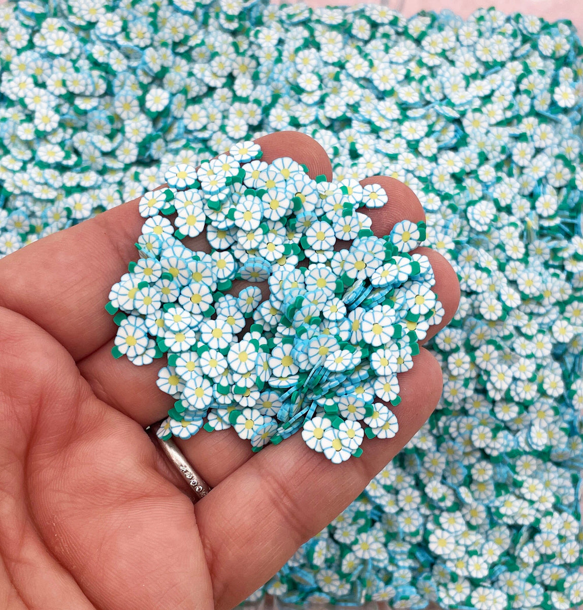 Blue Polymer Clay Daisy Flower Sprinkles, INEDIBLE Fimo Fake Sprinkle ...