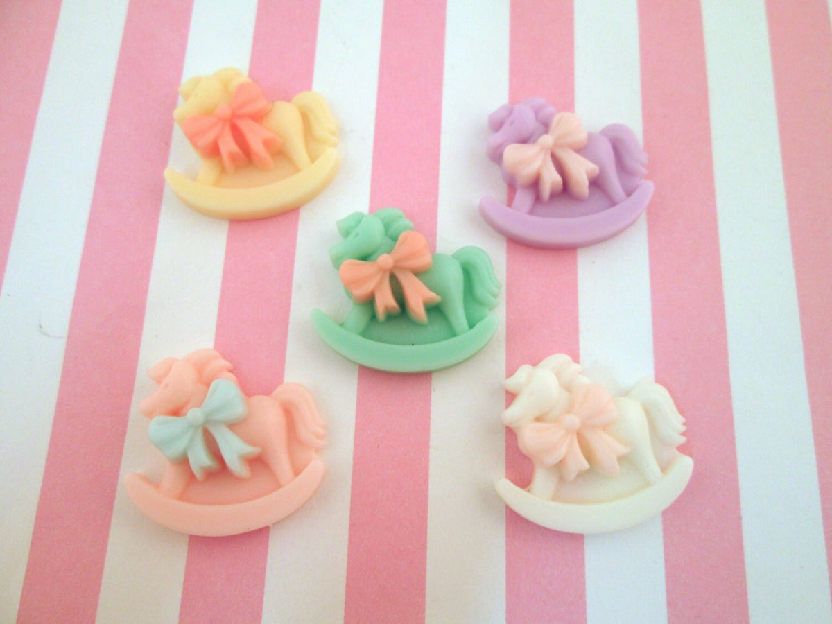 6 Pastel Baby shower Rocking Horse Cabochons, Cute Fairy Kei Cabochons ...
